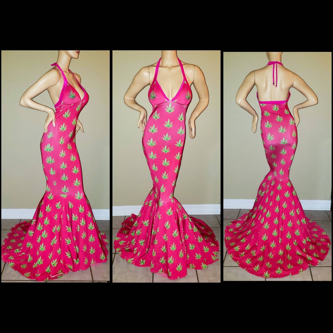 Stoner Girl Pink Cannabis Print Weeding Dress Stoner Gifts - Etsy