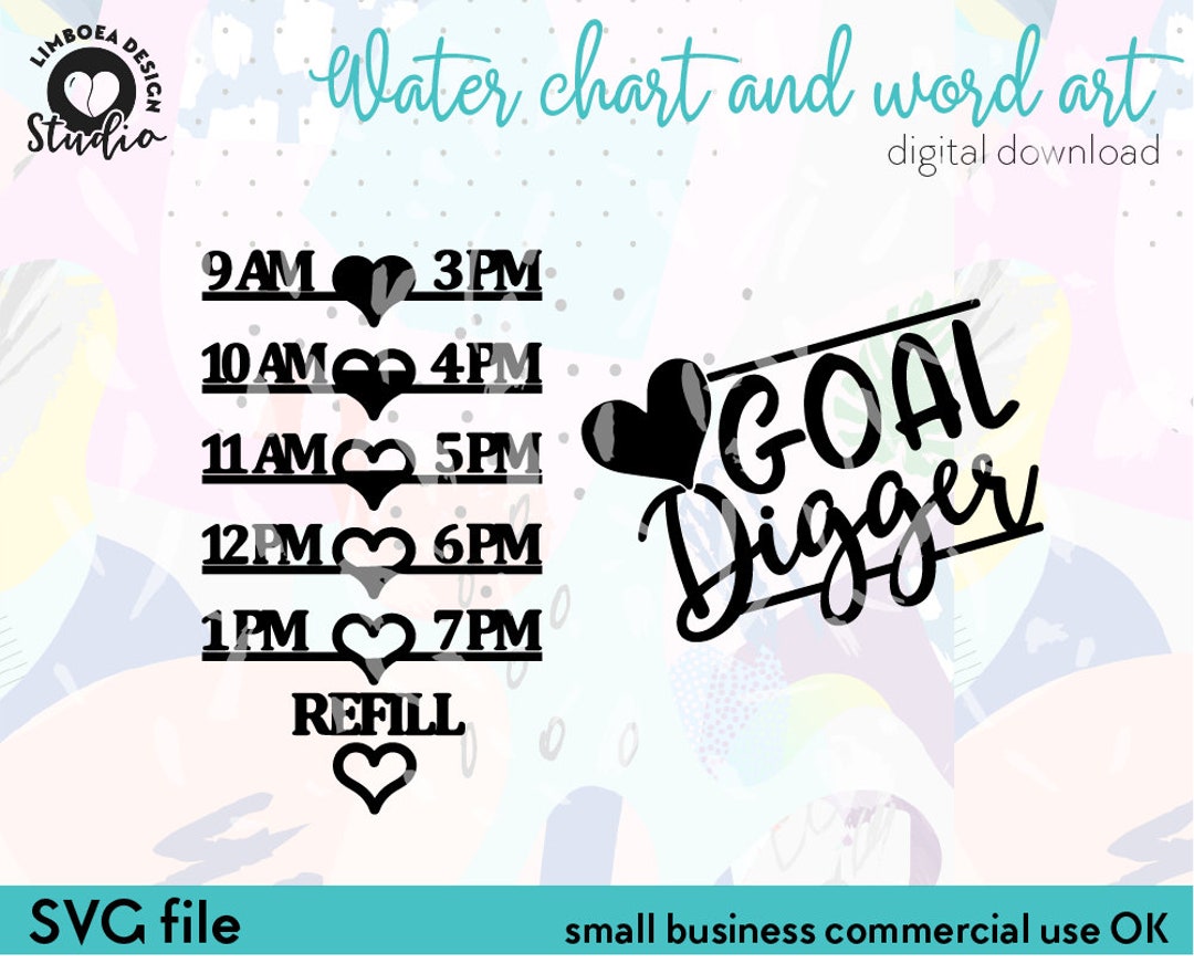 Water Intake Chart SVG - Water Timeline - Goal Digger - Cute Water ...