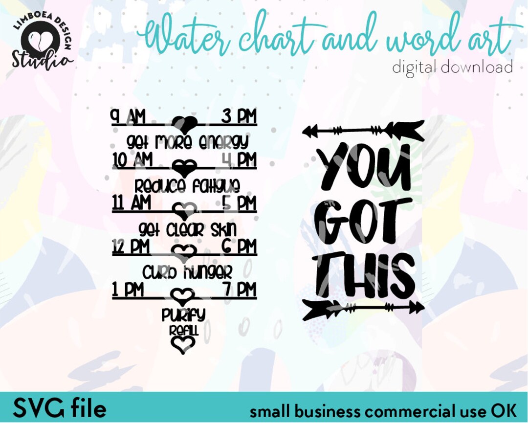 Water Intake Chart SVG - Water Timeline - You Got This - Arrows - Cute ...