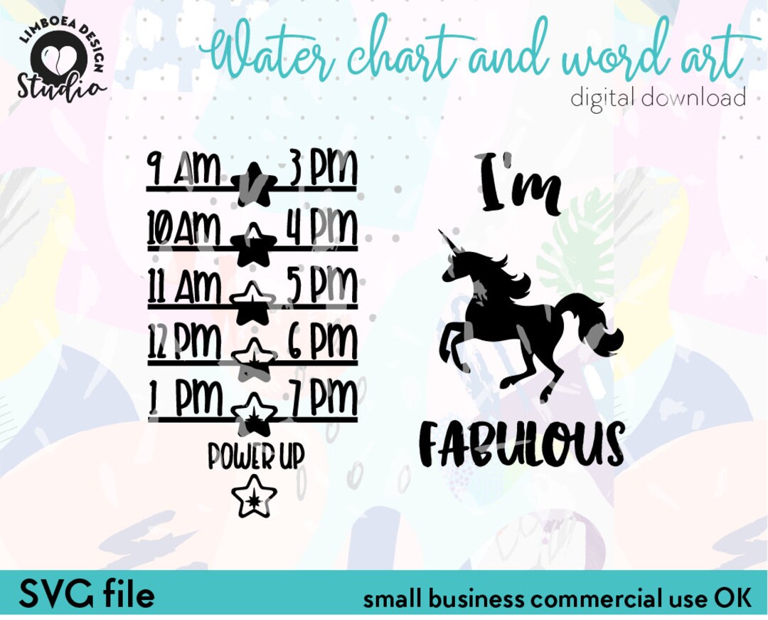 Water Intake Chart SVG - Water Timeline - I'm Fabulous - Unicorn - Cute ...