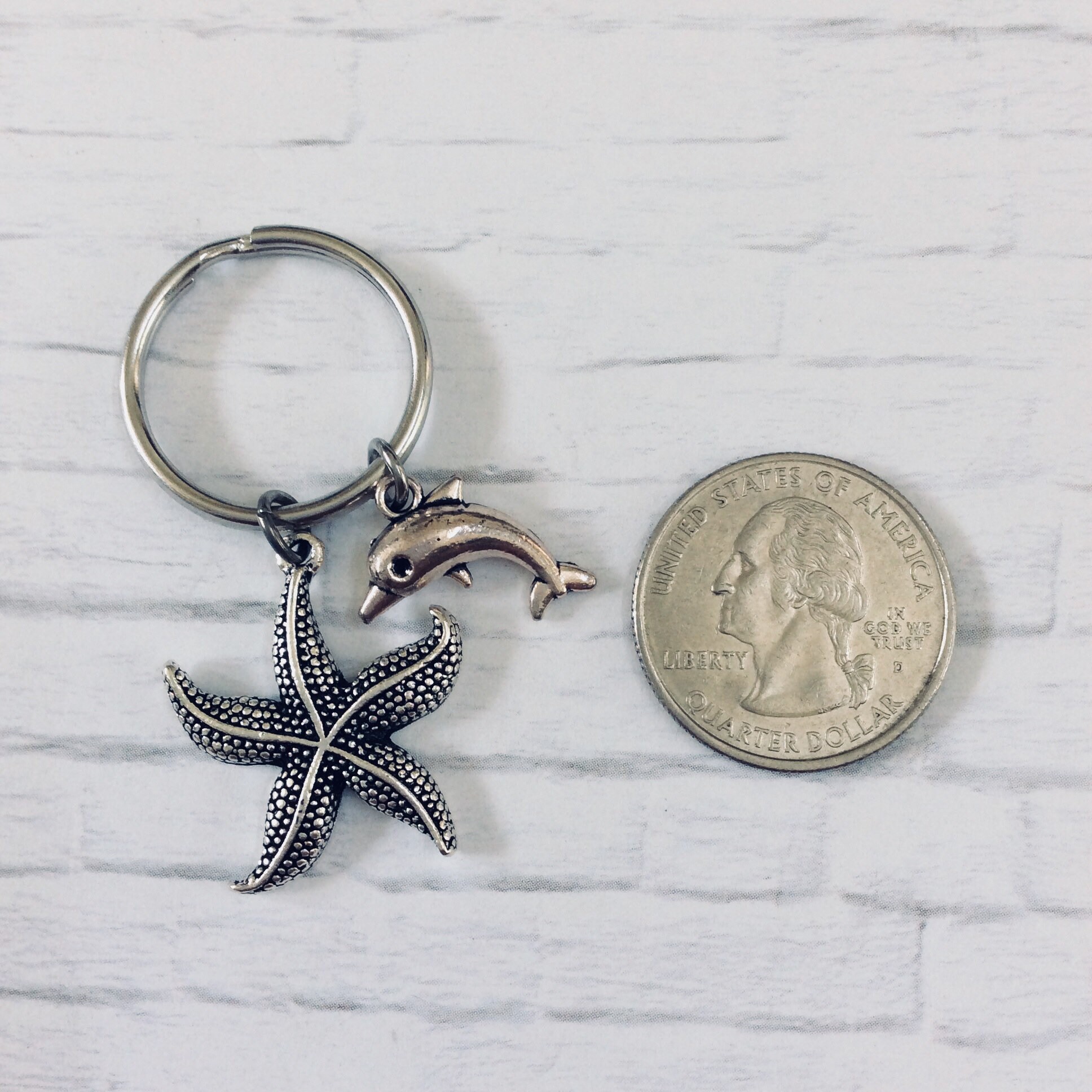 DOLPHIN STARFISH KEYCHAIN, Starfish Keychain, Dolphin Keychain, Beach ...