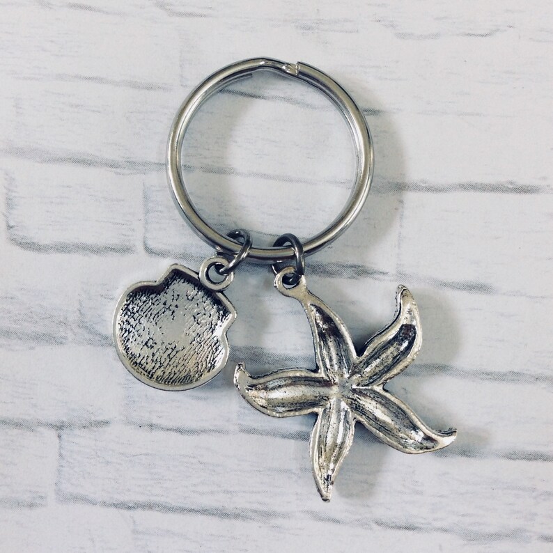 BEACH KEYCHAIN, Beach Charm Key Ring, Starfish Keychain, Seashell ...