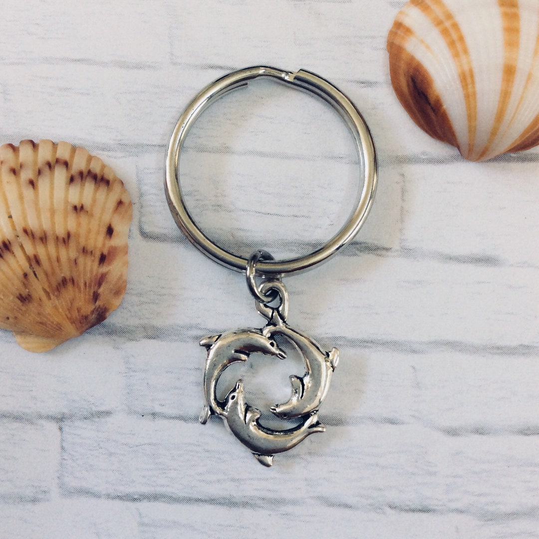 DOLPHIN KEYCHAIN, Beach Charm Key Ring, Beach Keychain, Nautical Key ...