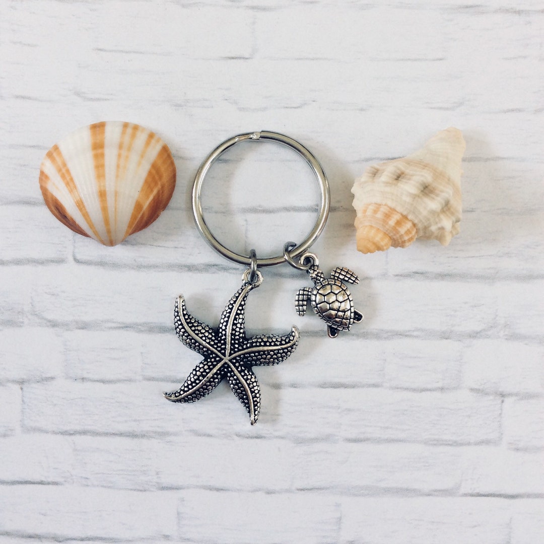 SEA TURTLE KEYCHAIN, Beach Charm Key Ring, Starfish Keychain, Turtle ...