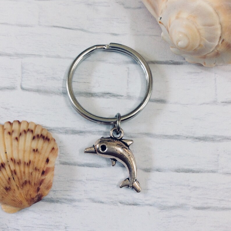 DOLPHIN KEYCHAIN, Beach Charm Key Ring, Beach Keychain, Nautical Key ...