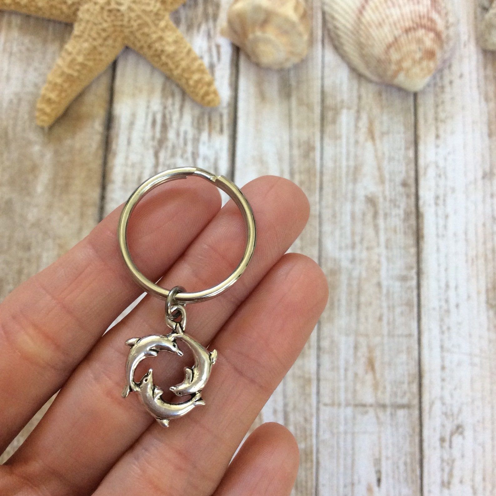 DOLPHIN KEYCHAIN, Beach Charm Key Ring, Beach Keychain, Nautical Key ...