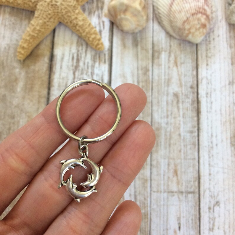 DOLPHIN KEYCHAIN, Beach Charm Key Ring, Beach Keychain, Nautical Key ...