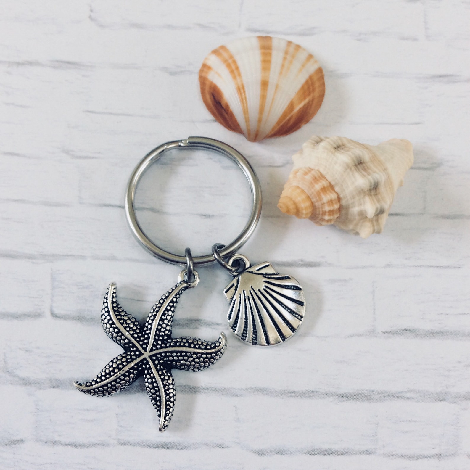BEACH KEYCHAIN, Beach Charm Key Ring, Starfish Keychain, Seashell ...
