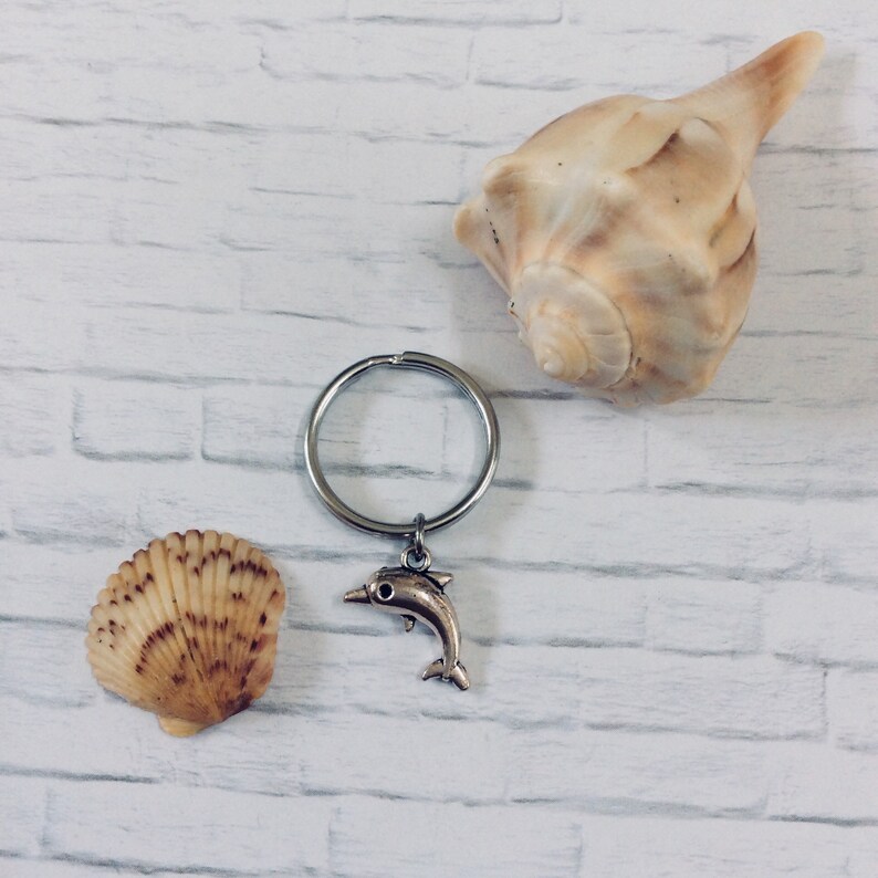 DOLPHIN KEYCHAIN, Beach Charm Key Ring, Beach Keychain, Nautical Key ...