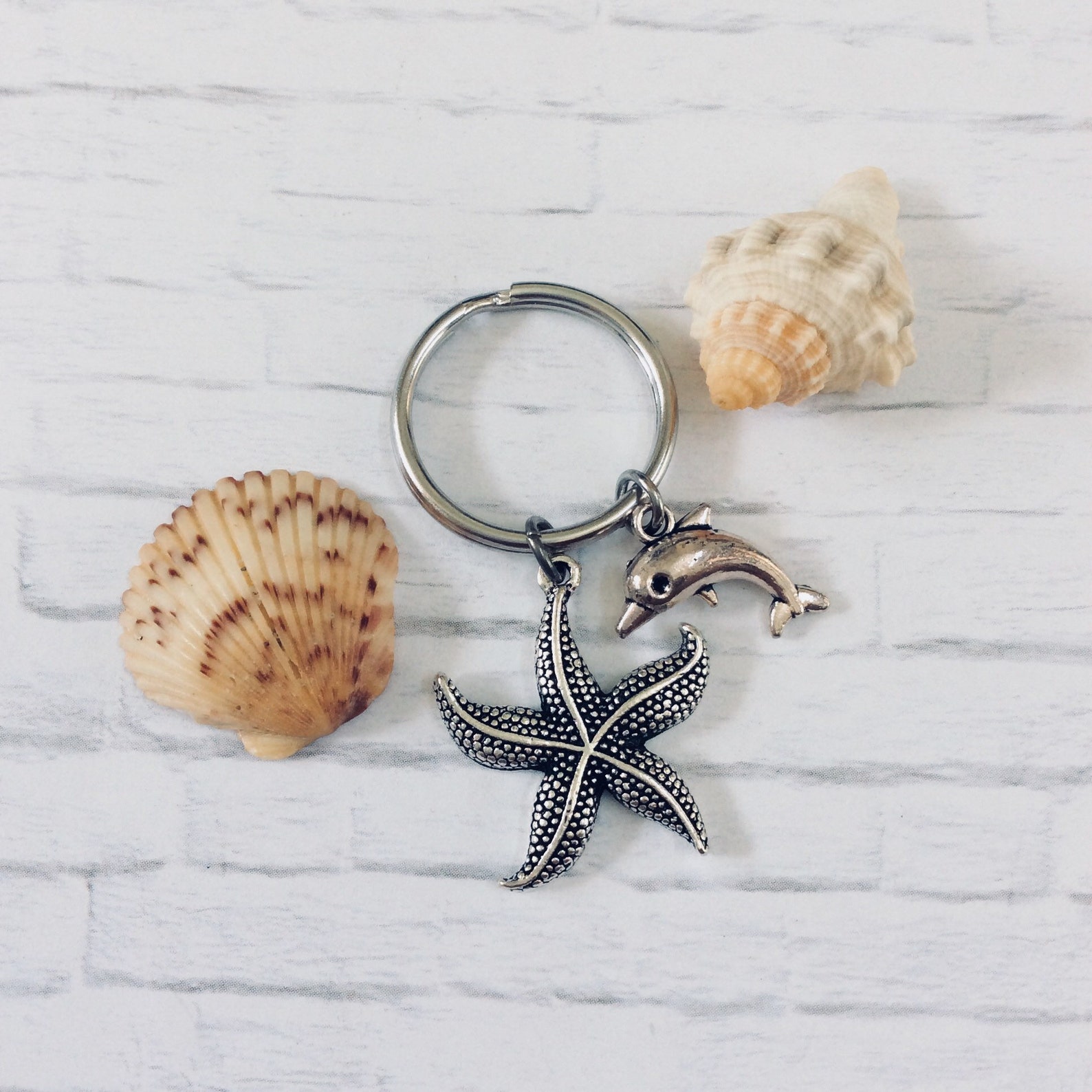 DOLPHIN STARFISH KEYCHAIN, Starfish Keychain, Dolphin Keychain, Beach ...