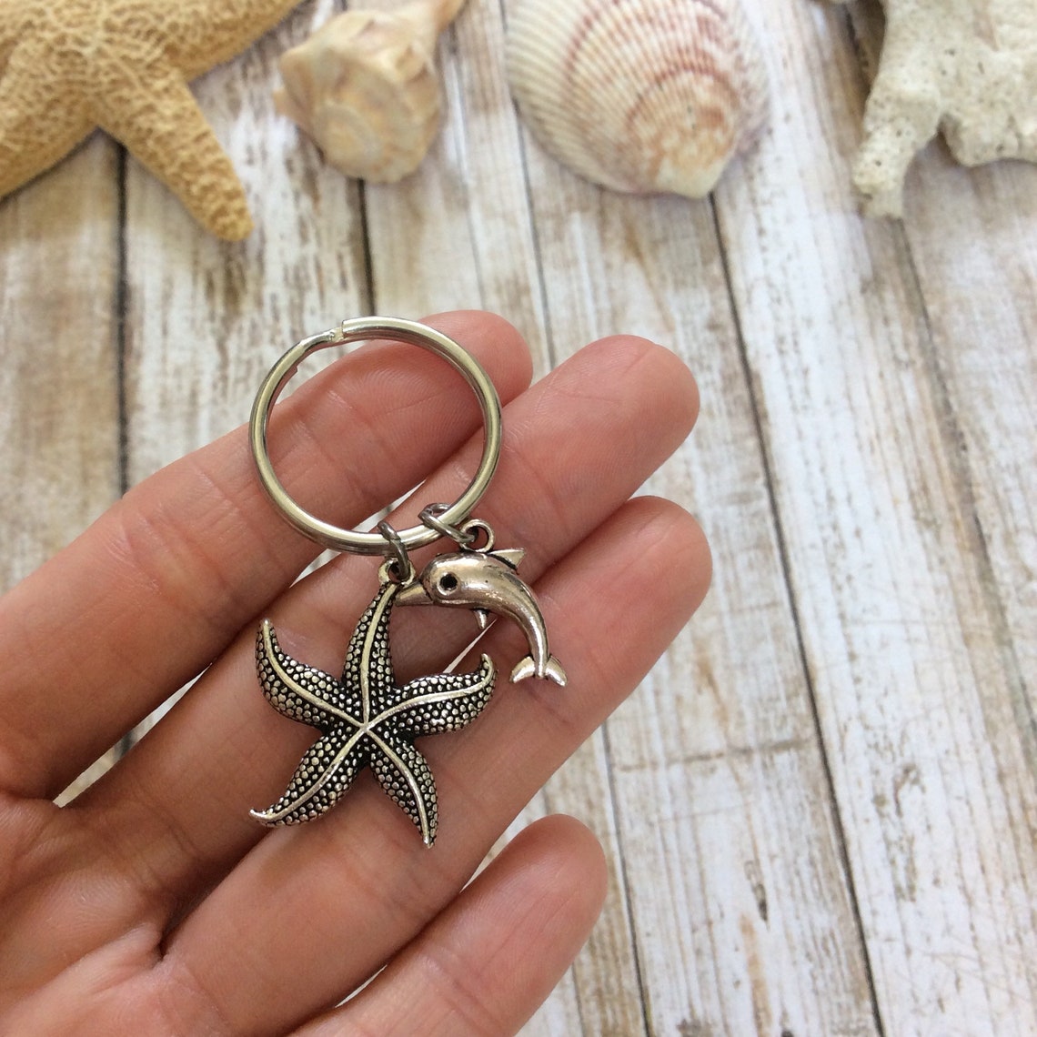 DOLPHIN STARFISH KEYCHAIN, Starfish Keychain, Dolphin Keychain, Beach ...
