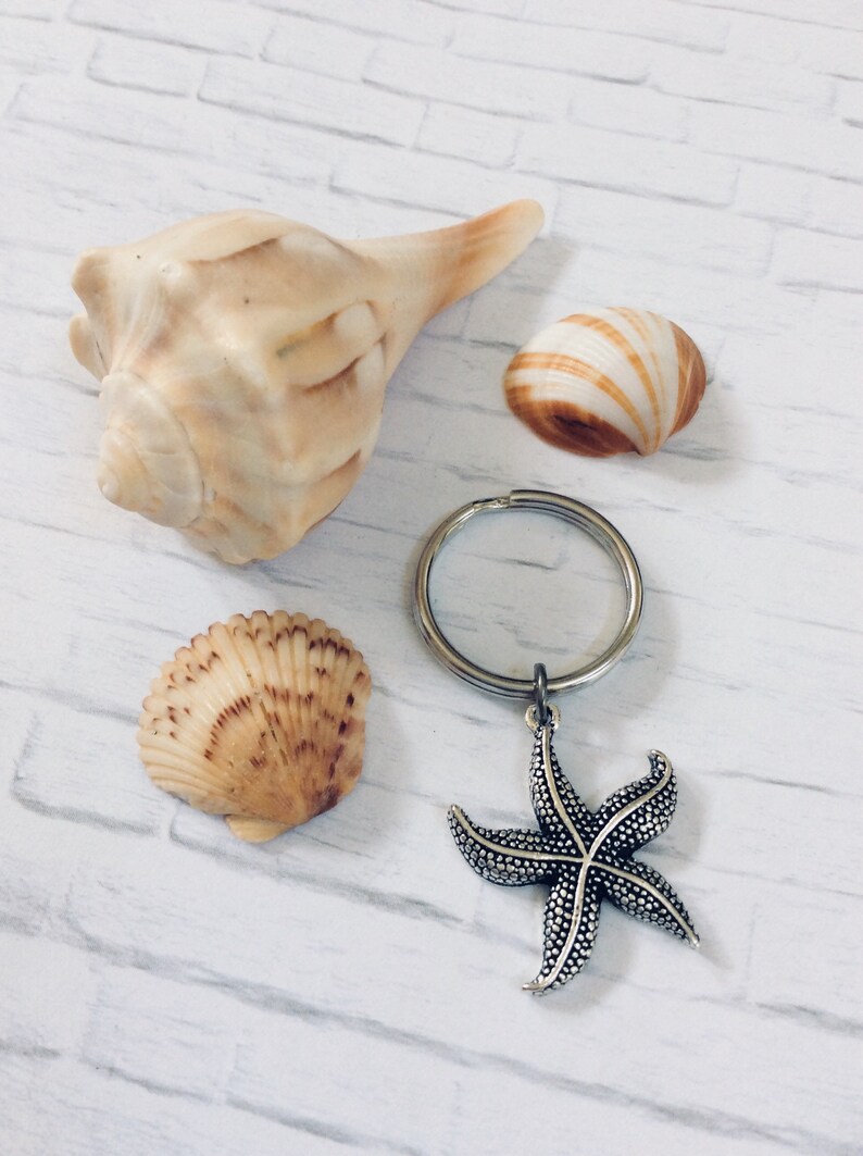 STARFISH KEYCHAIN, Sea Star Key Ring, Beach Keychain, Nautical Key ...