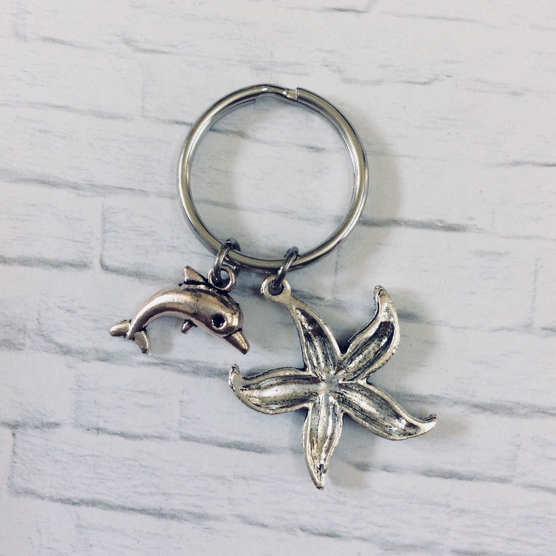 DOLPHIN STARFISH KEYCHAIN, Starfish Keychain, Dolphin Keychain, Beach ...