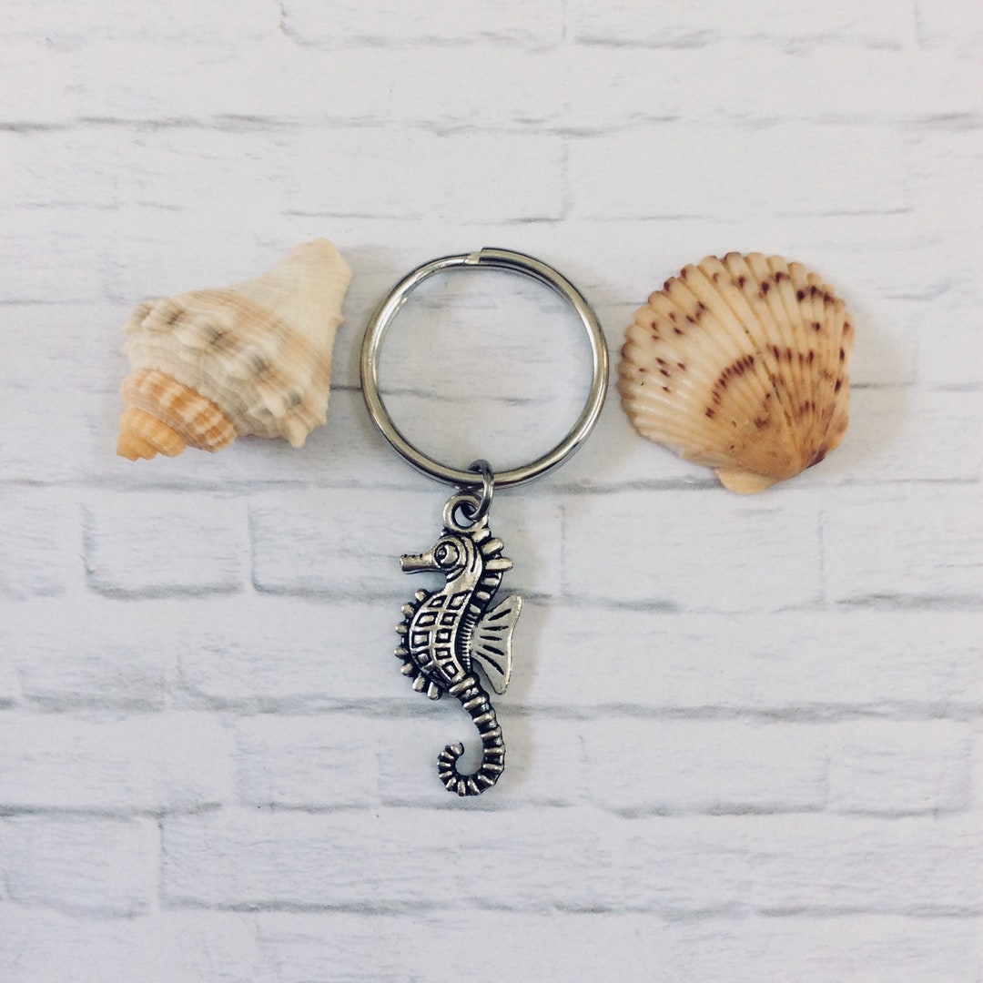 SEAHORSE KEYCHAIN, Beach Charm Key Ring, Beachy Keychain, Nautical Key ...