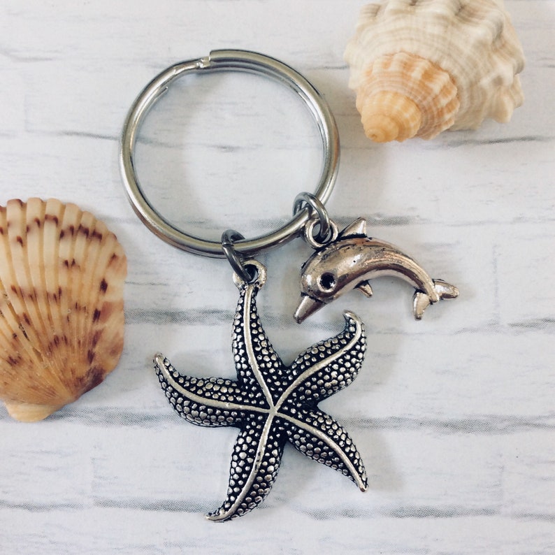 DOLPHIN STARFISH KEYCHAIN, Starfish Keychain, Dolphin Keychain, Beach ...