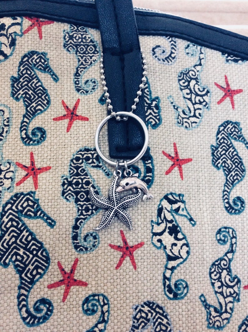 DOLPHIN STARFISH KEYCHAIN, Starfish Keychain, Dolphin Keychain, Beach ...