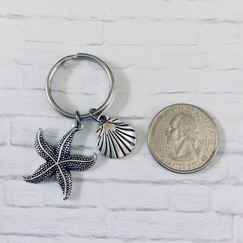 BEACH KEYCHAIN, Beach Charm Key Ring, Starfish Keychain, Seashell ...