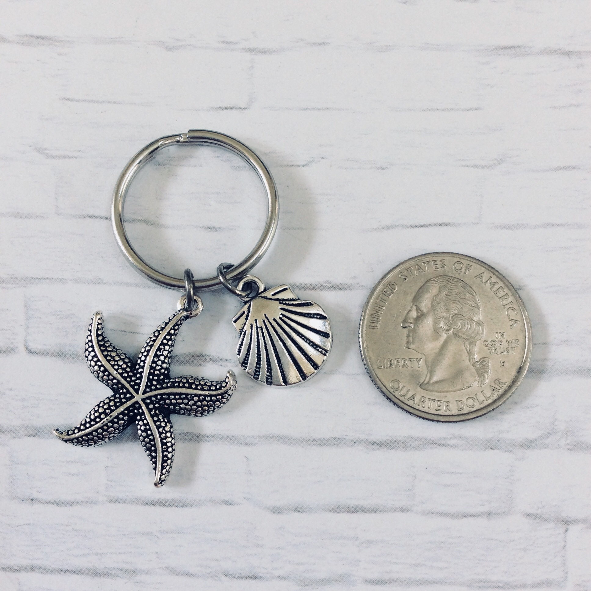 BEACH KEYCHAIN, Beach Charm Key Ring, Starfish Keychain, Seashell ...