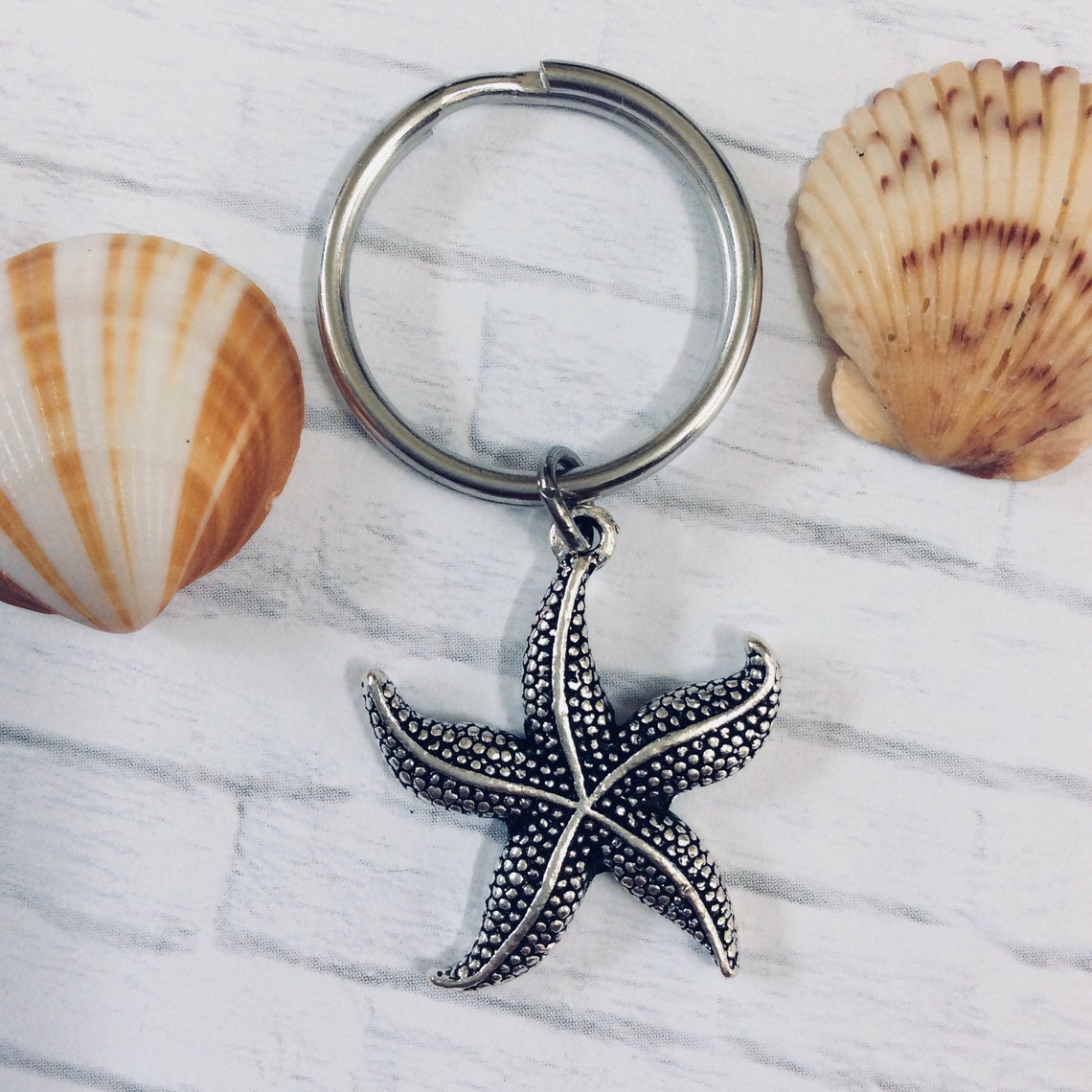 STARFISH KEYCHAIN, Sea Star Key Ring, Beach Keychain, Nautical Key ...