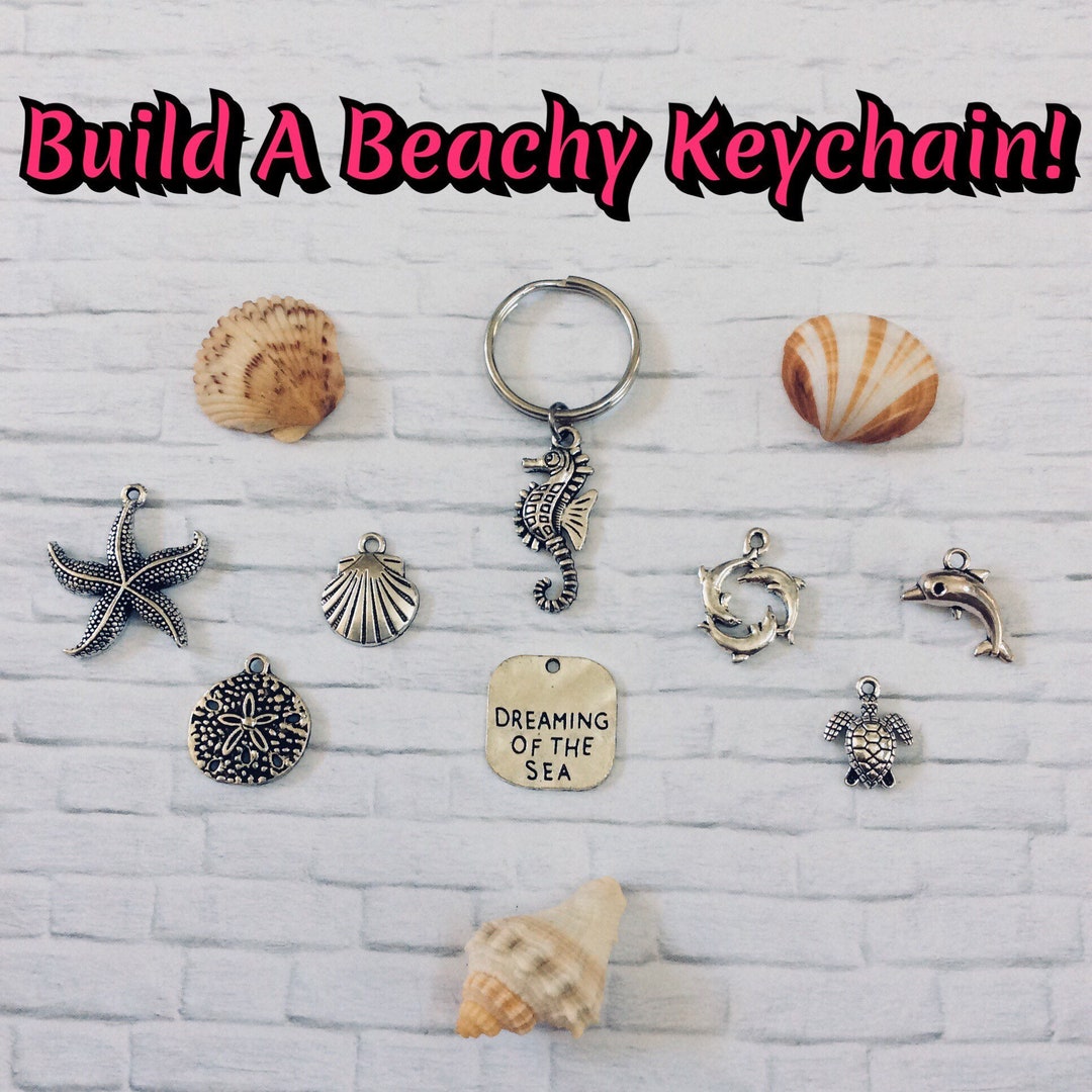 BEACH KEYCHAIN, Custom Beachy Keychain, Starfish Key Ring, Seashell ...