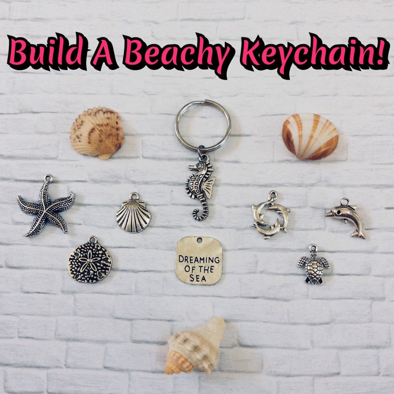 BEACH KEYCHAIN, Custom Beachy Keychain, Starfish Key Ring, Seashell ...