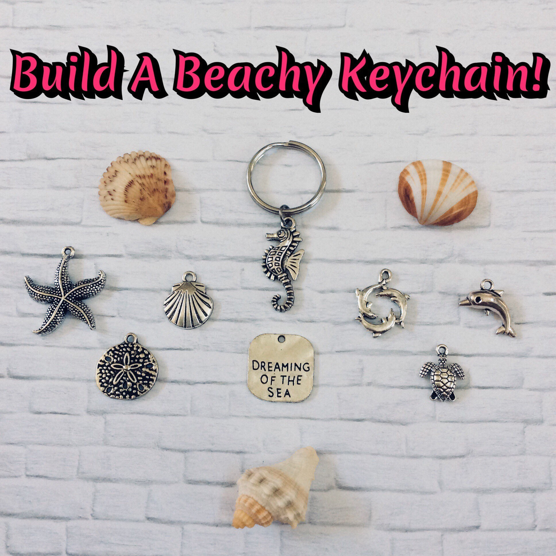 BEACH KEYCHAIN, Custom Beachy Keychain, Starfish Key Ring, Seashell ...