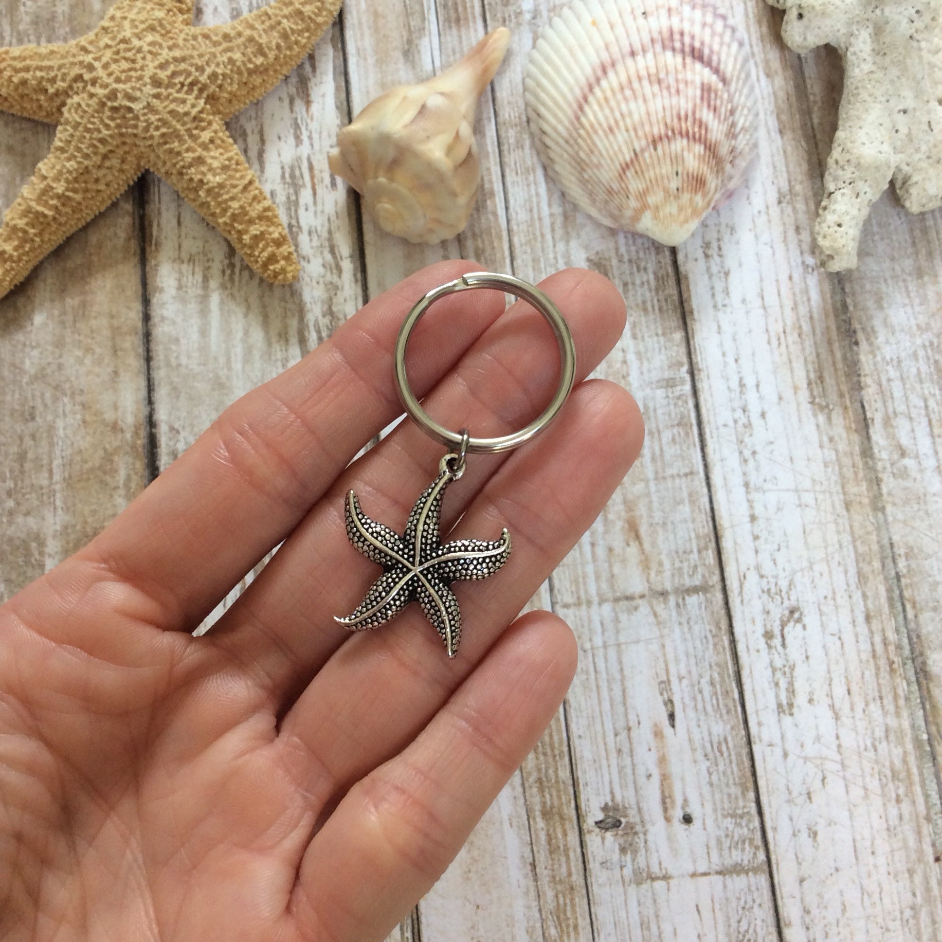 BEACH KEYCHAIN, Custom Beachy Keychain, Starfish Key Ring, Seashell ...