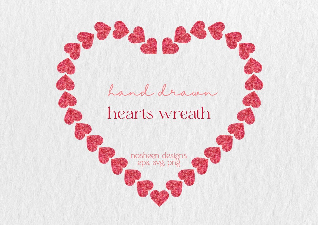 Romantic Cherry Red Heart Clipart Wreath - Botanical Laurel Frame in ...