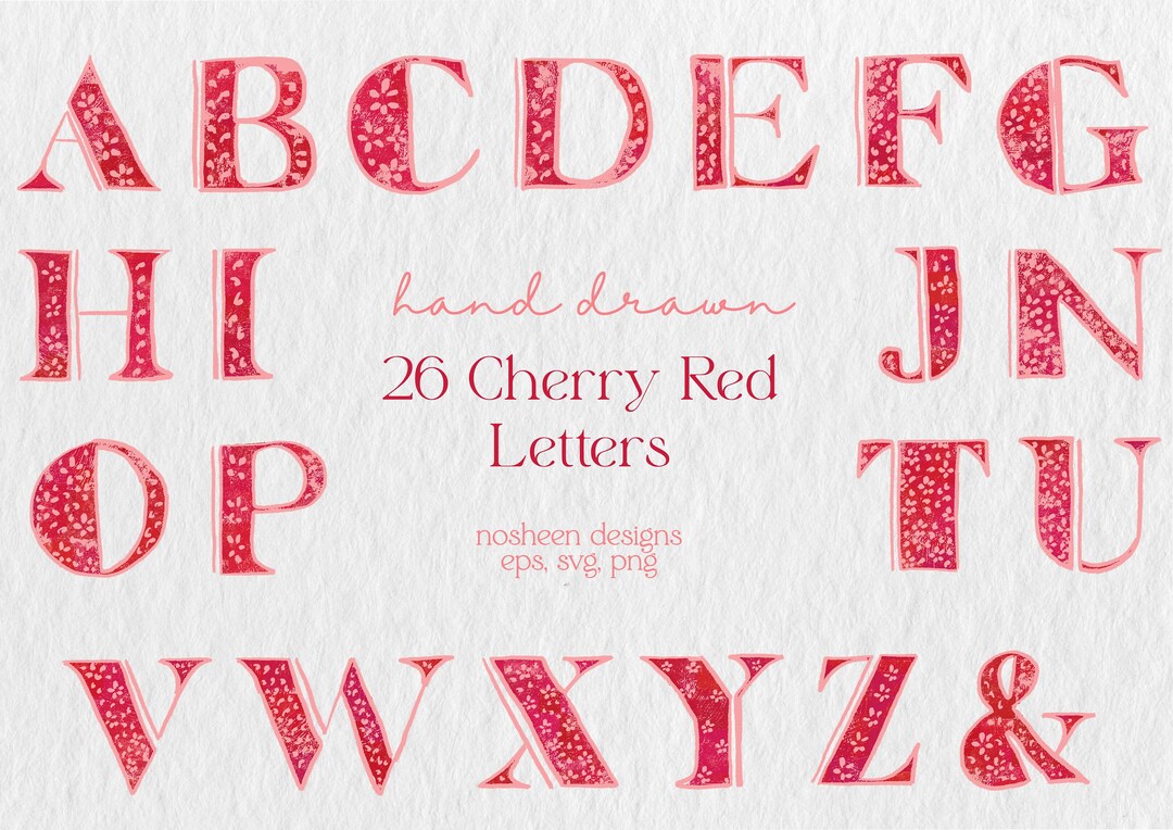 Cherry Red Letters Clipart Bundle 26 English Alphabet Hand Drawn ...