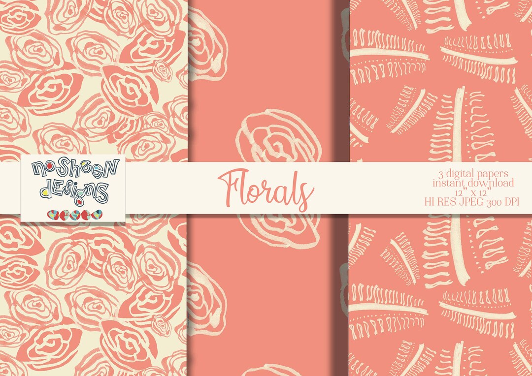 Watercolor Peach Blossom Digital Paper, 12x12 Printable Floral Patterns ...