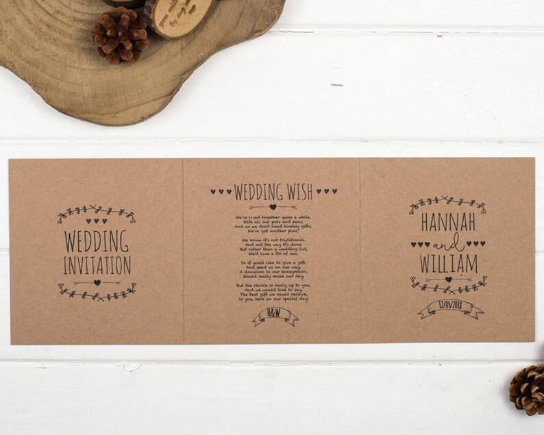 Rustic Wedding Invitation Double-folded Brown Kraft landscape - Etsy UK