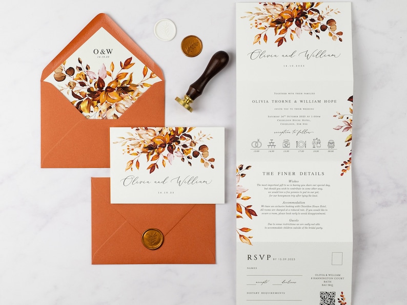 Autumn Leaves Folded Wedding Invitation - Etsy UK