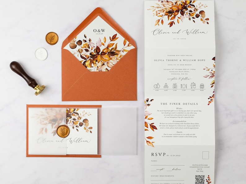Autumn Leaves Folded Wedding Invitation - Etsy UK
