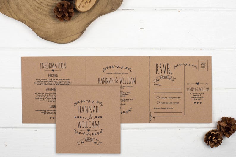 Rustic Wedding Invitation Double-folded Brown Kraft landscape - Etsy UK