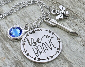 I Am Brave Necklace Heart Hand Stamped Word Statement Silver Pendant ...