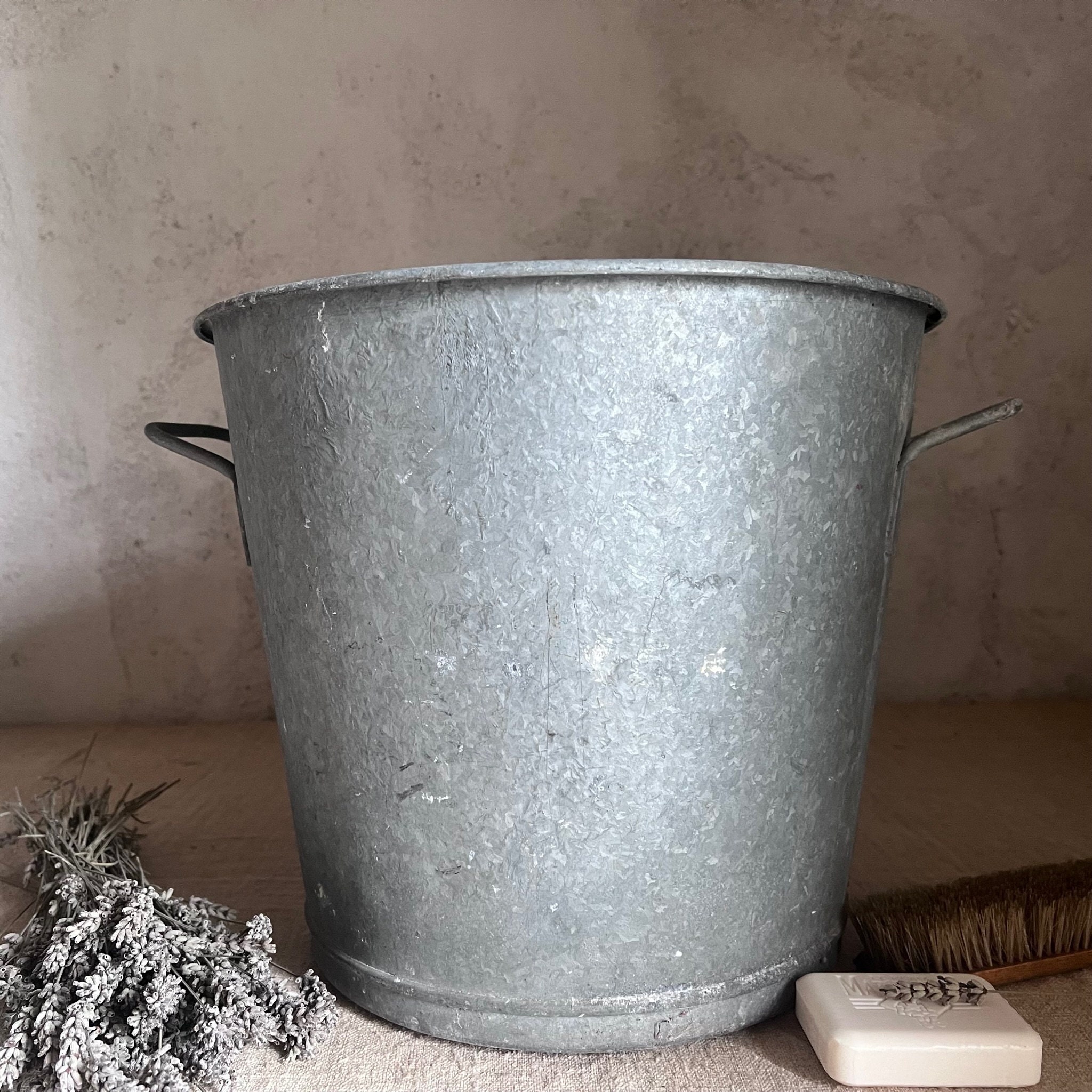 Antique French Large Zinc Laundry Basin Bucket With Handles. - Etsy