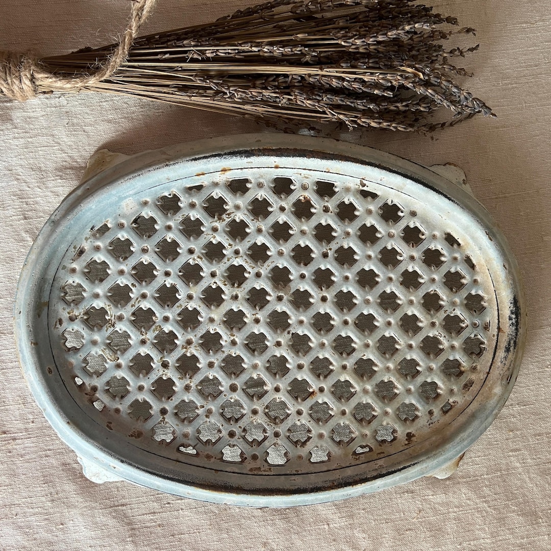 Antique French Large Cast Iron Trivet . Faded Clear Blue. Stunning ...