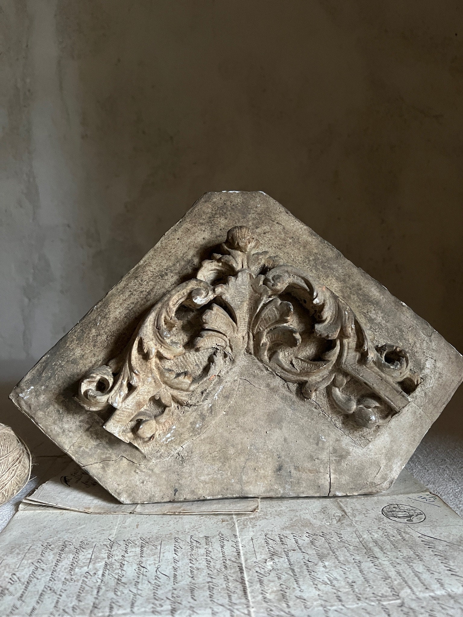 Antique French Ornament Pediment Plaster Wood Architectural Molding ...