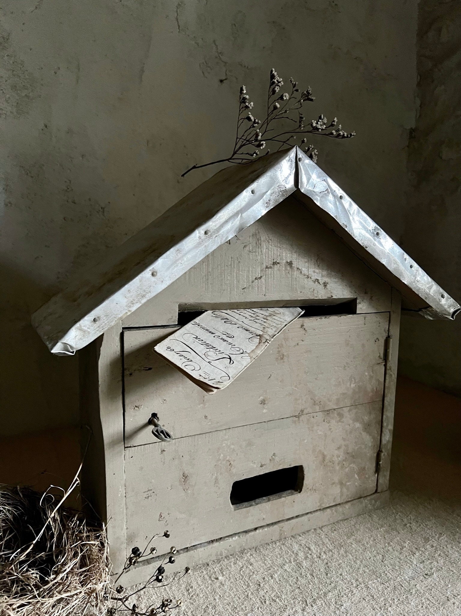 Large Antique French Wooden Letter Box. Handmade Mailbox. Birdhouse ...