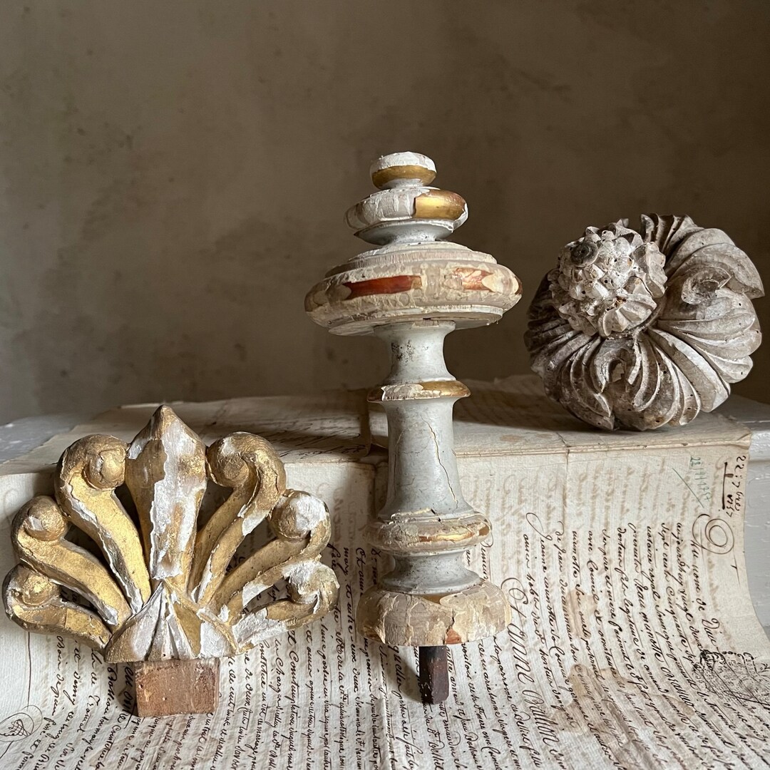3 Antique French Wood Pediments Ornaments Gilded Woodwork 18th Century ...