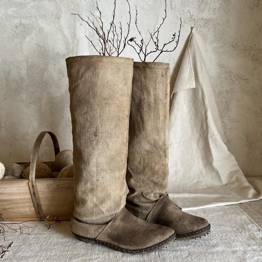 Antique French Farmer's Boots. Hemp and Wood. Farmhouse France 19th - Etsy