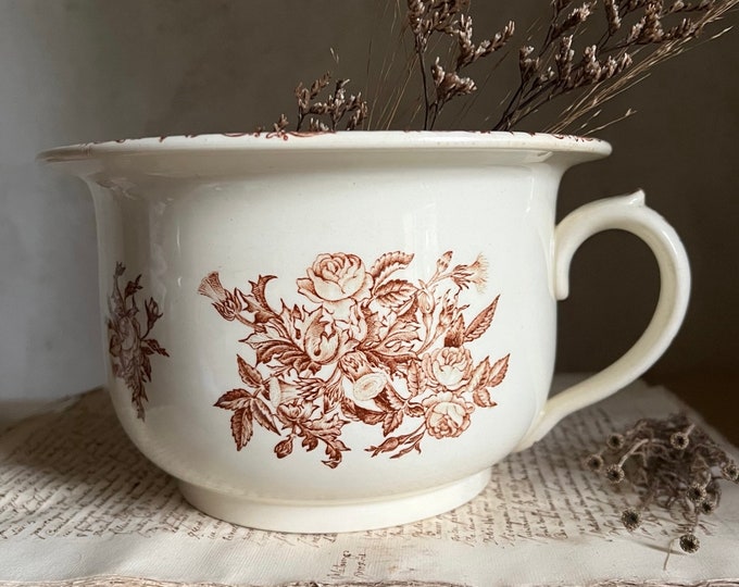Antique French Vase Chamber Pot Basin Ironstone Flowers Roses Choisy Le ...
