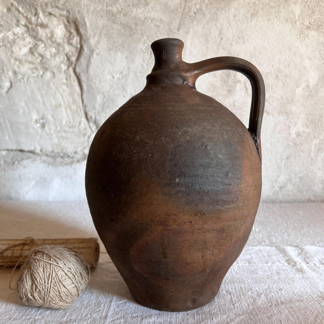 Antique French Rustic Oil Jug Pitcher Jar . Terra Cotta. 19th South ...