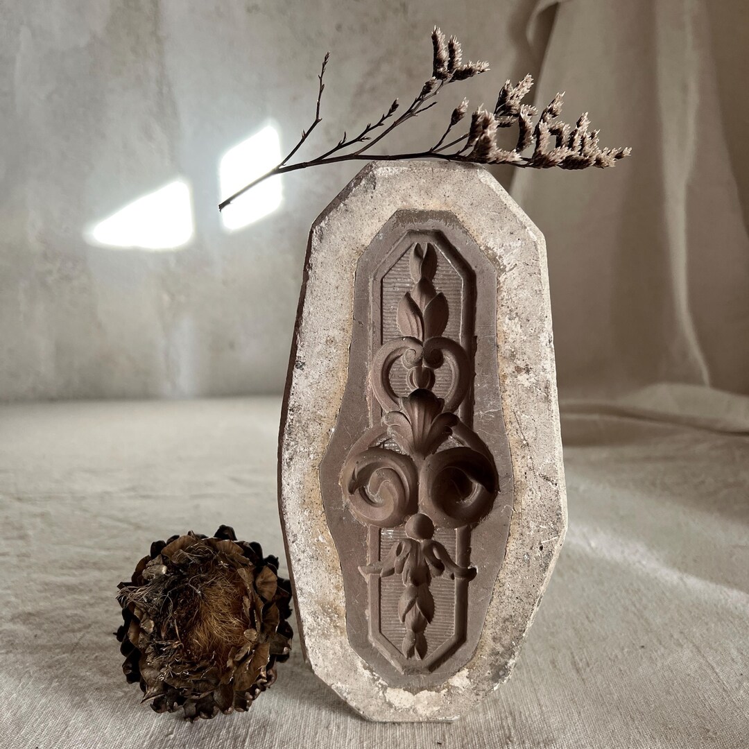 Antique French Ornament Pediment Mold Plaster Clay Medallion Scroll ...