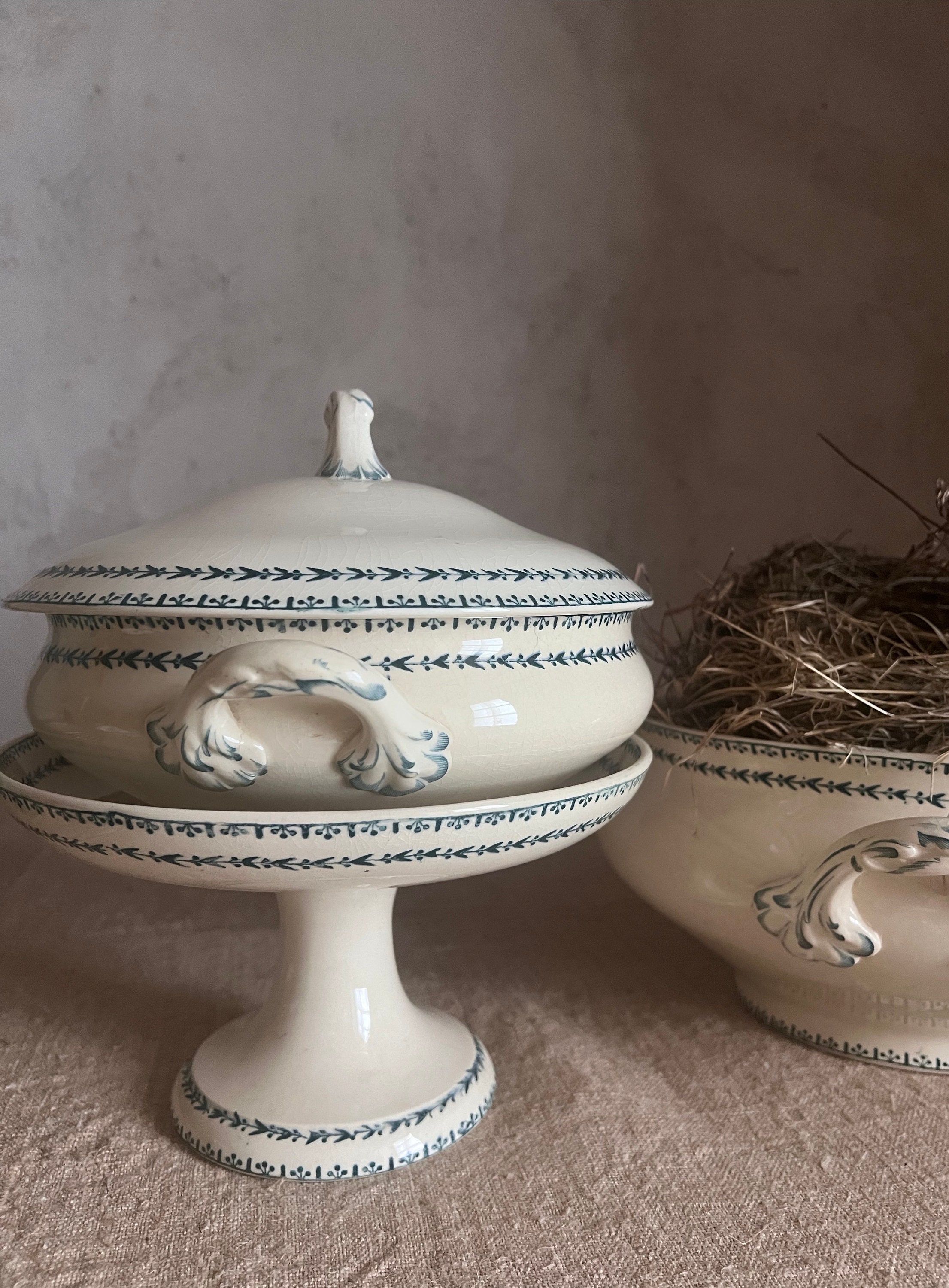 Antique French Vegetable Tureen. Vegetable Covered Dish. Emerald ...