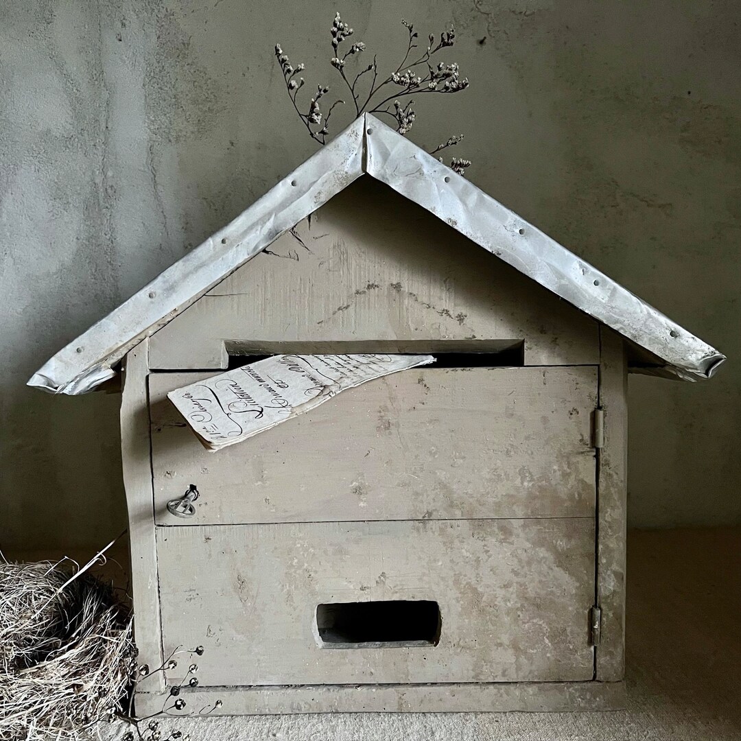 Large Antique French Wooden Letter Box. Handmade Mailbox. Birdhouse ...