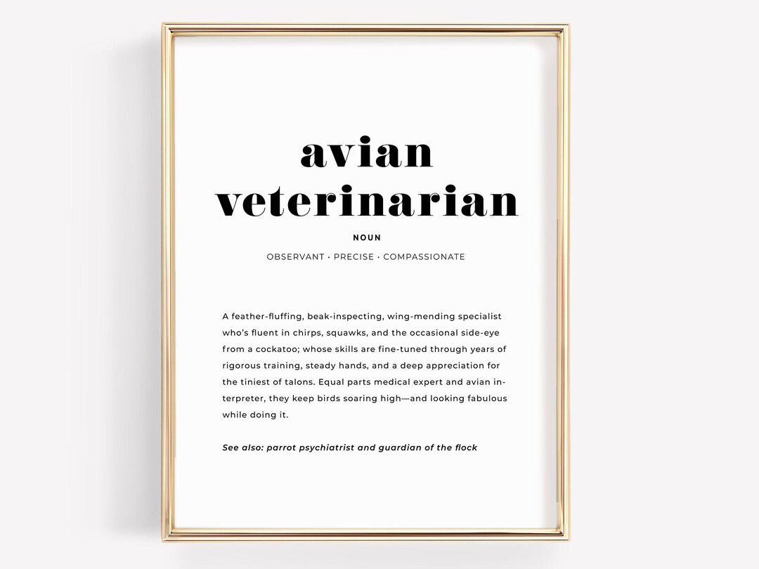 Avian Veterinarian Definition Printable Wall Art | Gift for Bird Vet ...
