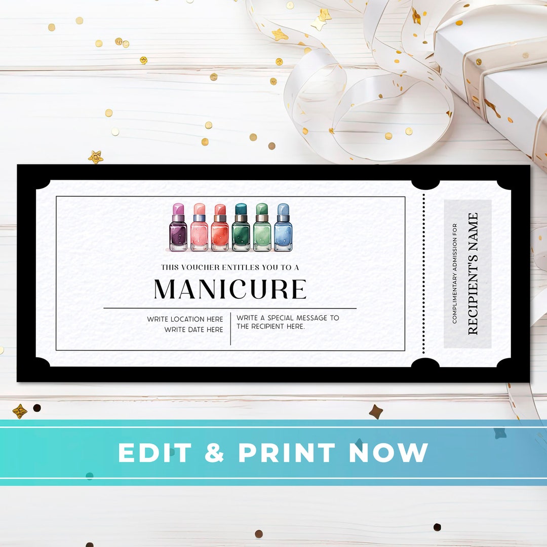 Manicure Gift Voucher Template, Editable Nail Salon Gift Card ...