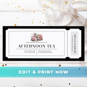 Afternoon Tea Gift Voucher, Editable High Tea Coupon Template, Surprise ...