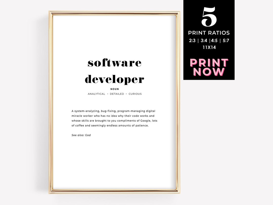 Software Developer Definition Printable Wall Art, Computer Science ...